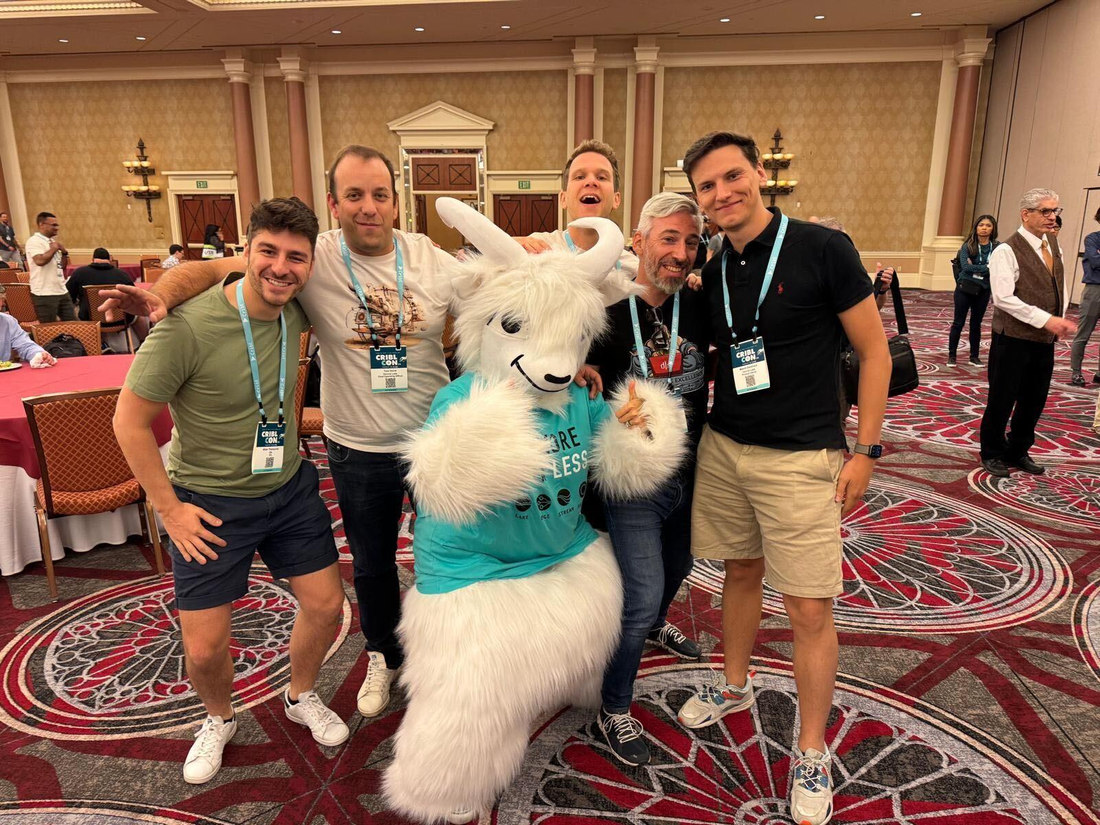 Picture with the Cribl mascot, the Cribl goat